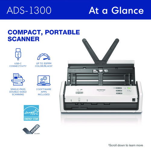 BRTADS1300: ADS-1300 Compact Desktop Scanner, 600 dpi x 600 dpi Optical ...